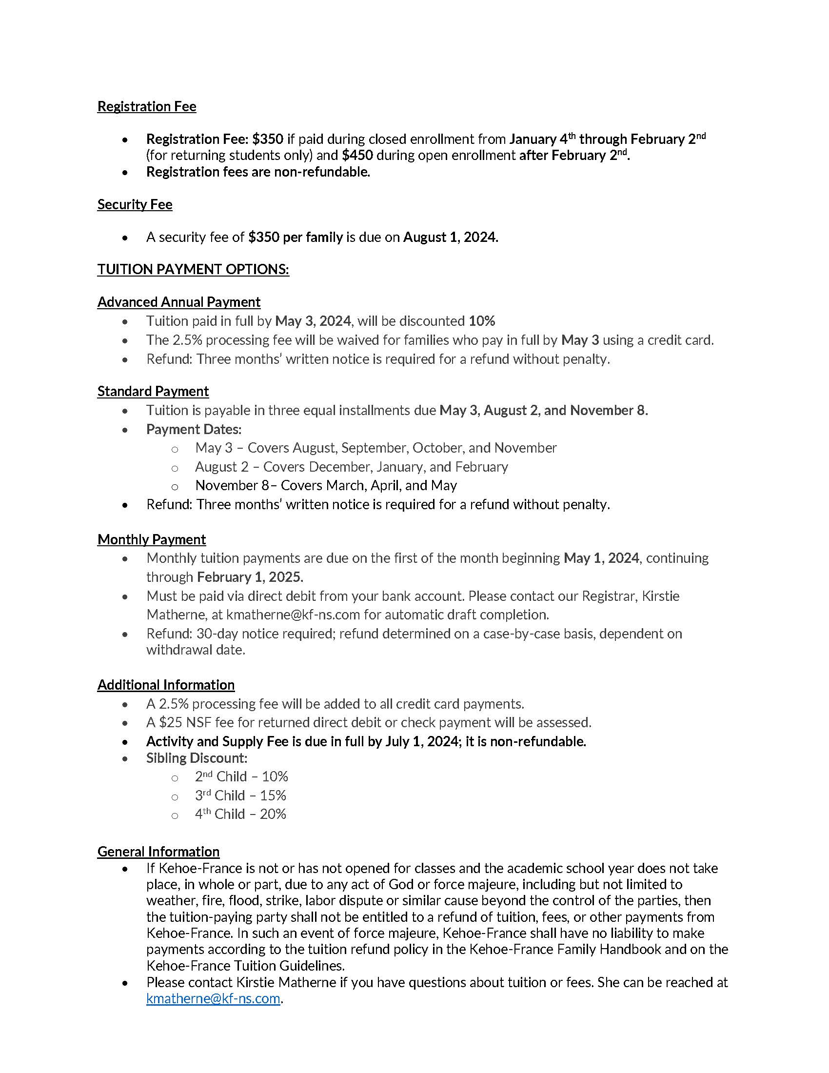 Tuition and Fees - Kehoe-France School Northshore